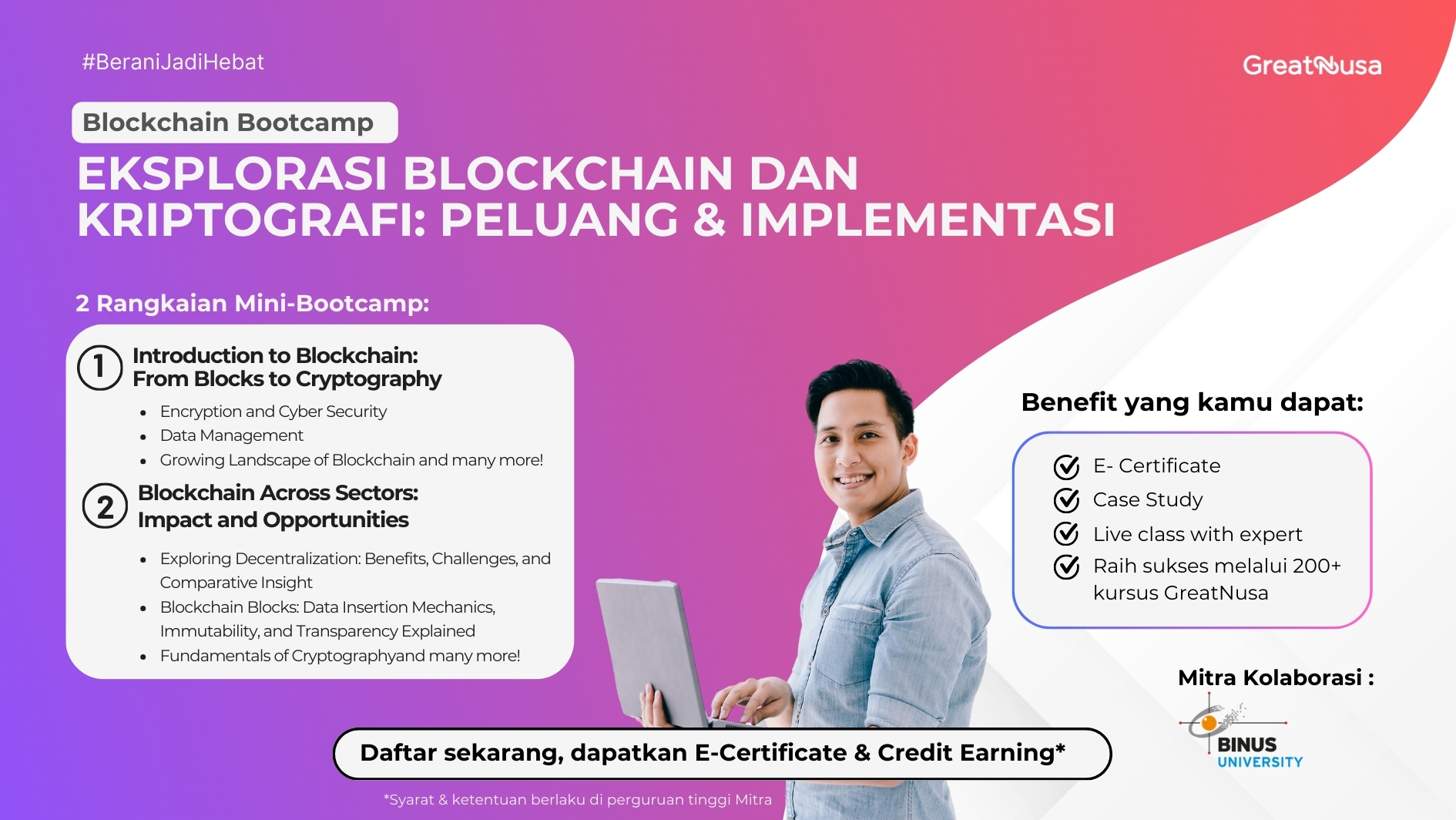 Blockchain Bootcamp - Eksplorasi Blockchain dan Kriptografi: Peluang & Implementasi | GreatNusa